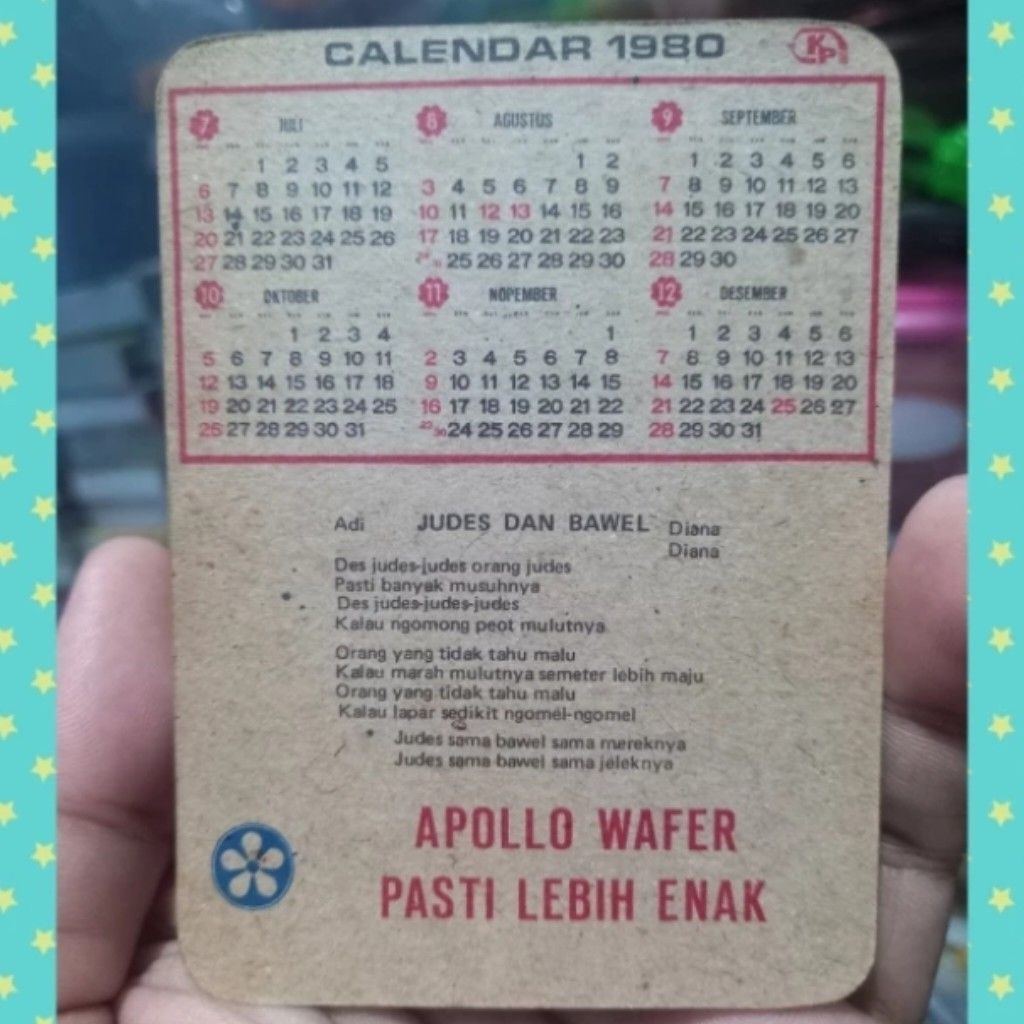 kalender pocket kawak jadul kuno tahun 1980 APOLLO WAFER, Antik ...