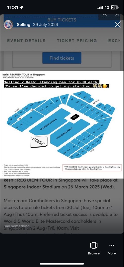 KESHI TICKET standing pen, Tickets & Vouchers, Event Tickets on Carousell