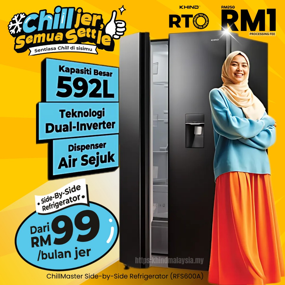 KHIND 592L CHILLMASTER SIDE BY SIDE REFRIGERATOR (RFS600A) - BAYAR ANSURAN #Fridge #Peti Sejuk ...