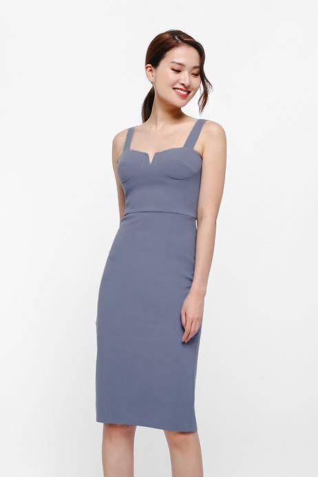 LoveBonito Bryena Bustier Bodycon Dress in dusty blue, Women's Fashion ...