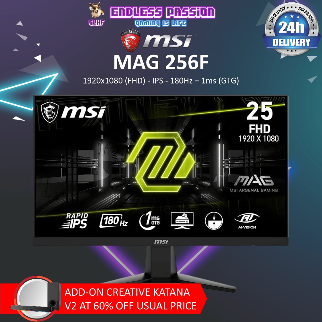 MSI MAG 256F 24.5 Inch FHD 180Hz 1ms Gaming Monitor, Computers & Tech ...