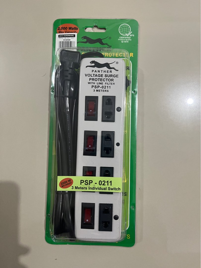 Panther Extension Cord - 3 meters (Voltage Surge Protector), TV & Home ...