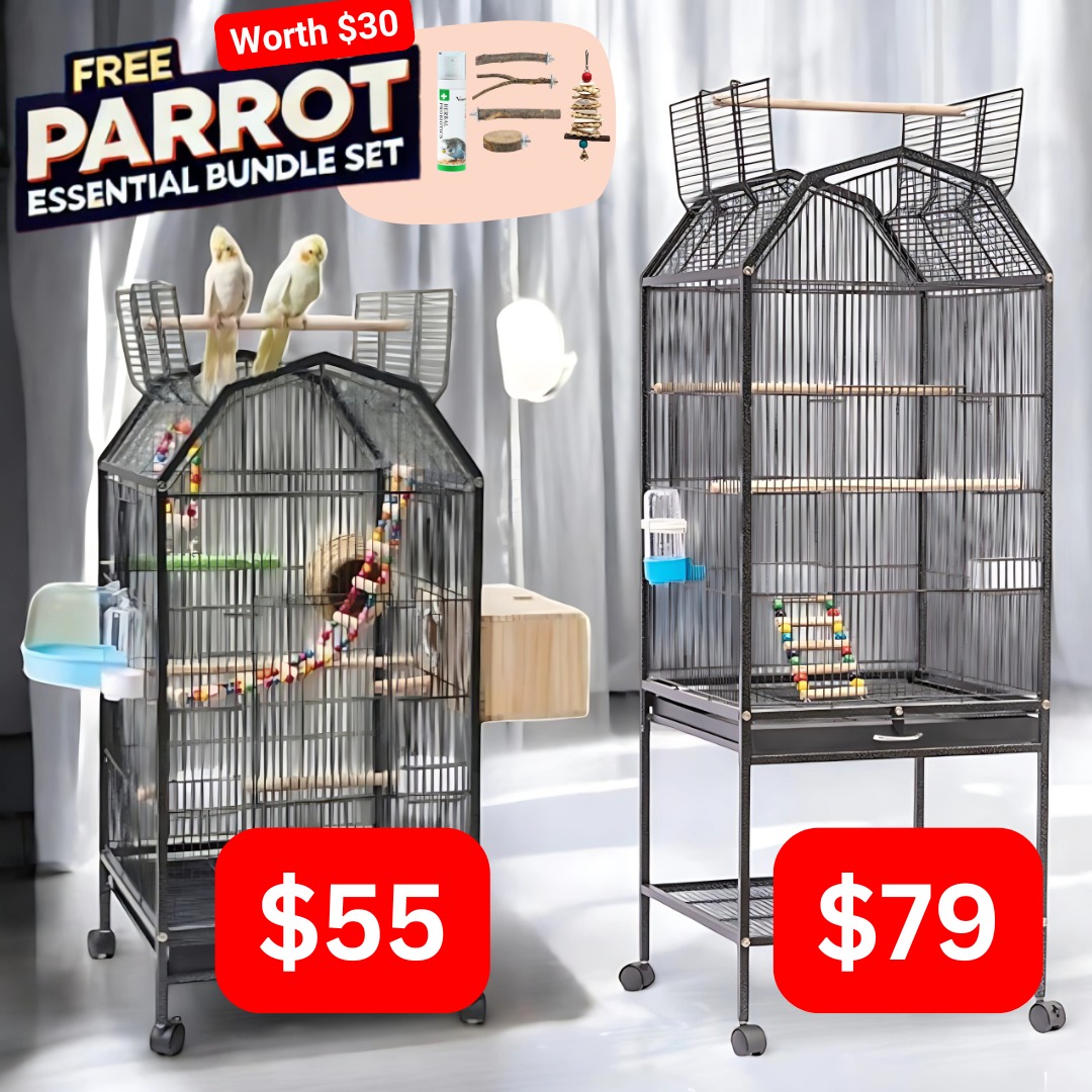 Parrot Bird Cage with Wheels | Mid-Size & Tall Options | Sturdy Metal ...