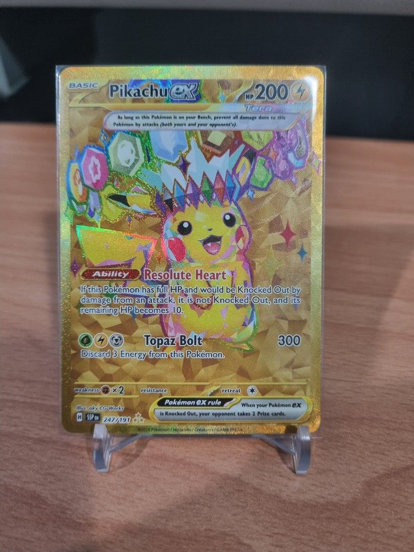 {SOLD}Pokemon Gold Pikachu EX 247/191 Surging Sparks Card, Hobbies ...