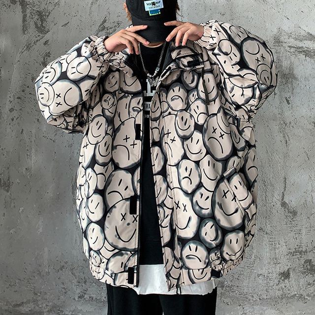 Smiley All Over Print Zip Up Windbreaker Bomber Jacket Unisex, Men's ...