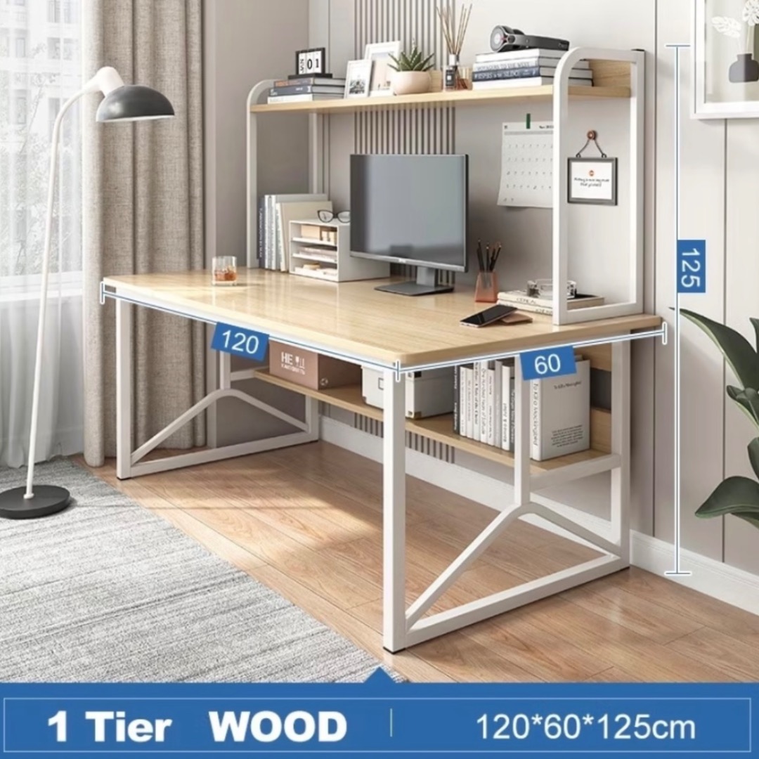 Sturdy Computer Desk With Built In Shelf | Durable Metal Frame Home ...