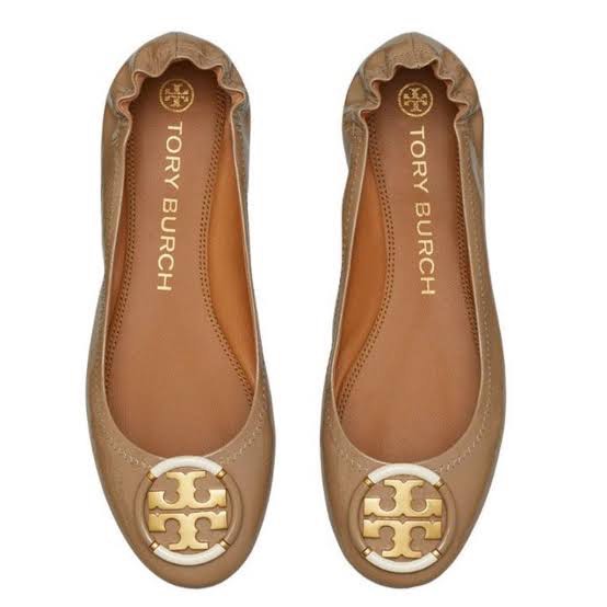 Tory burch minnie ballet multilogo patent leather brown almond gold ...