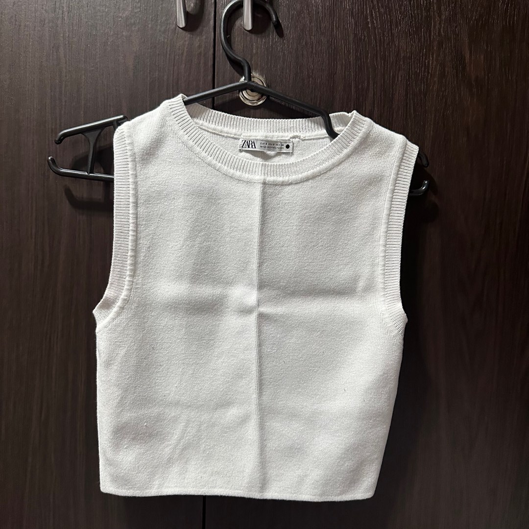 Zara White Basic Crop Top, Women's Fashion, Tops, Sleeveless on Carousell