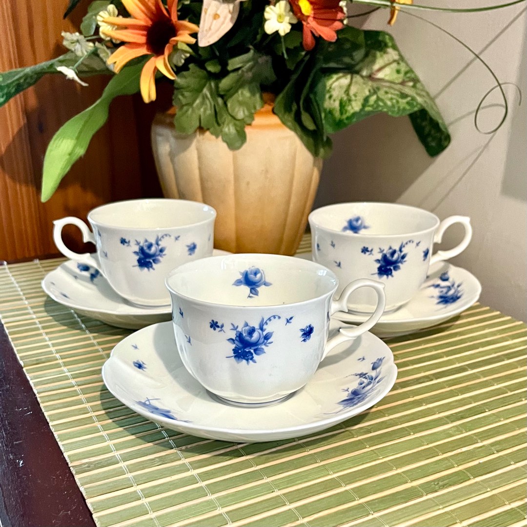 (3 sets) Noritake blue and white floral cups and saucers, Furniture ...