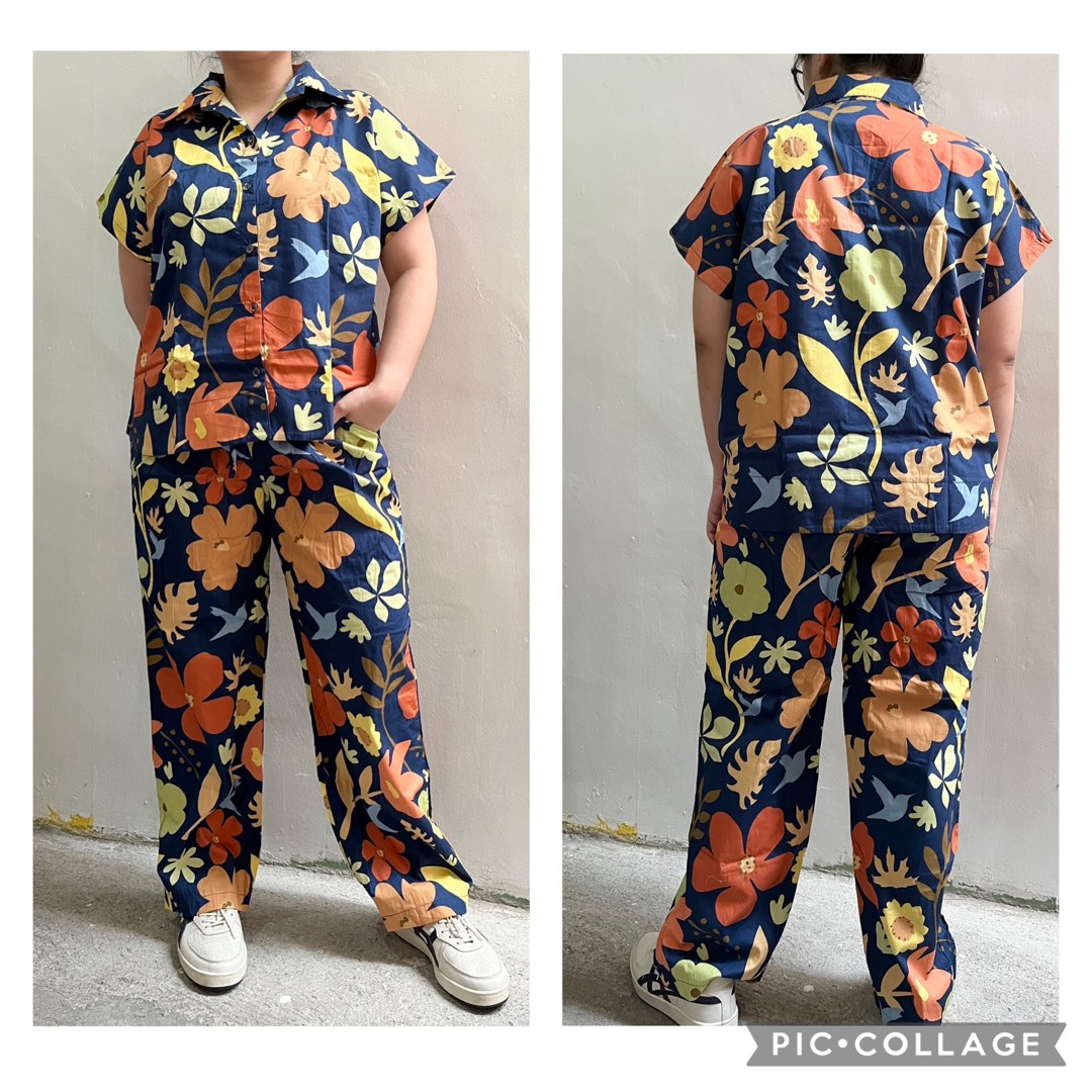 Bonus by Ananya Navy Blue Floral Coords Set Polo Blouse and Pants ...