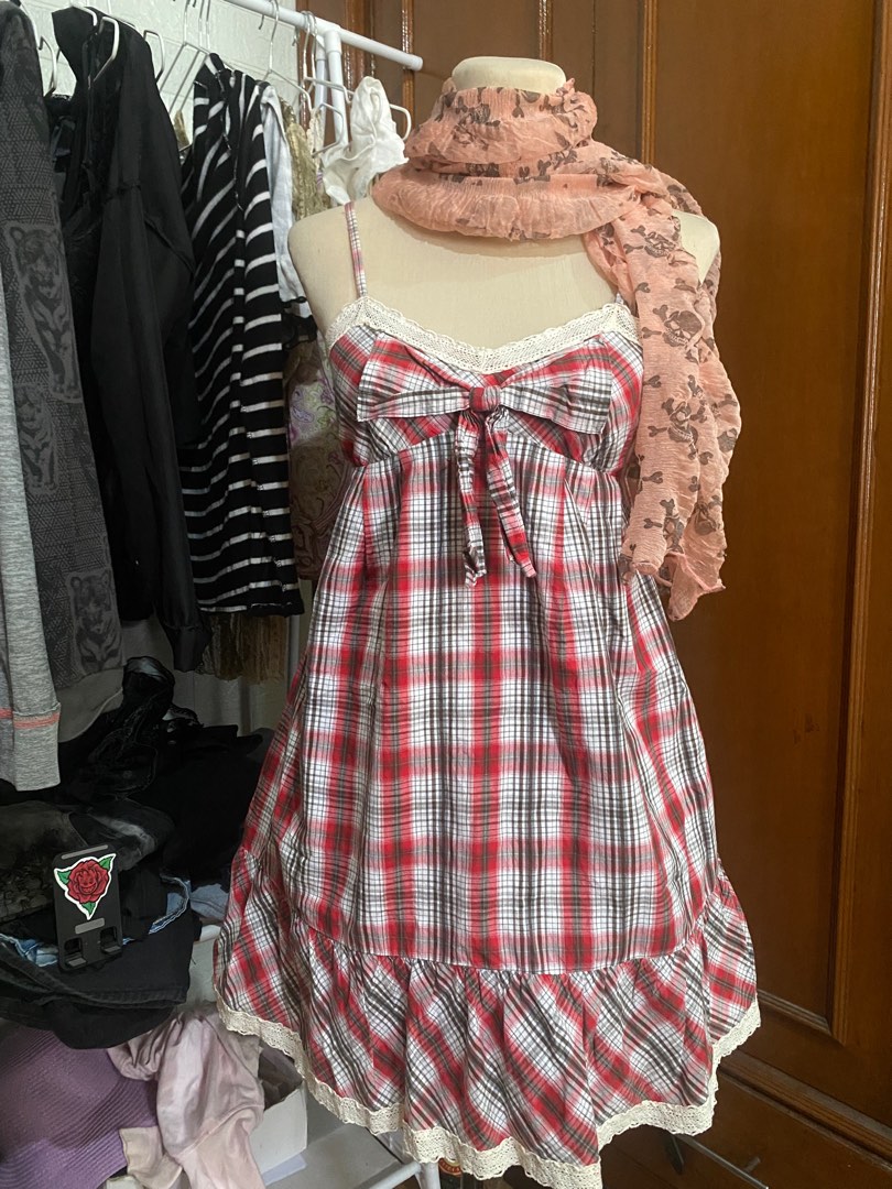 coquette / cottage core / gingham / plaid red dress, Women's Fashion ...