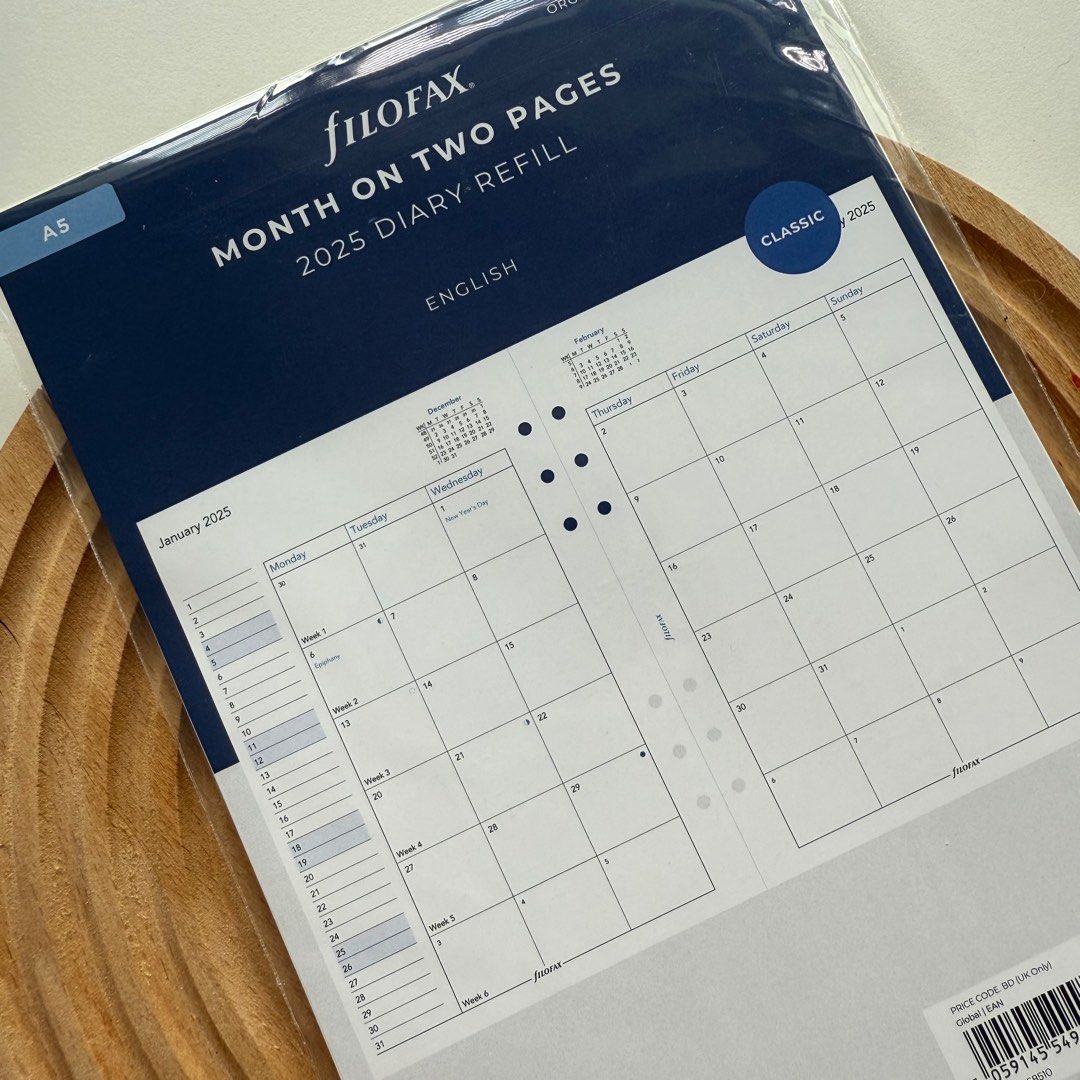 Filofax A5 Month on Two Pages 2025 refill, Hobbies & Toys, Stationery ...