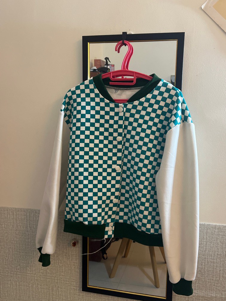 High quality green chequered bomber jacket, Women's Fashion, Coats ...