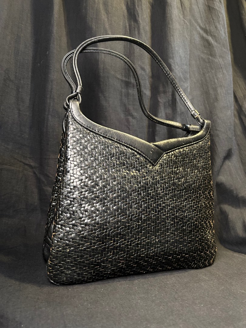 Japan Genuine Leather Wooven bag. Vintage Bag. Banig leather Bag ...