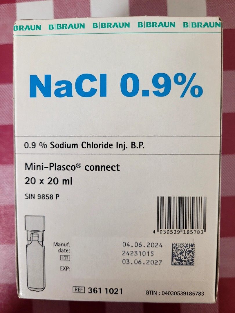 NACL 0.9% Sterile Sodium Chloride Inj. BP - 20 ml tube, Health ...