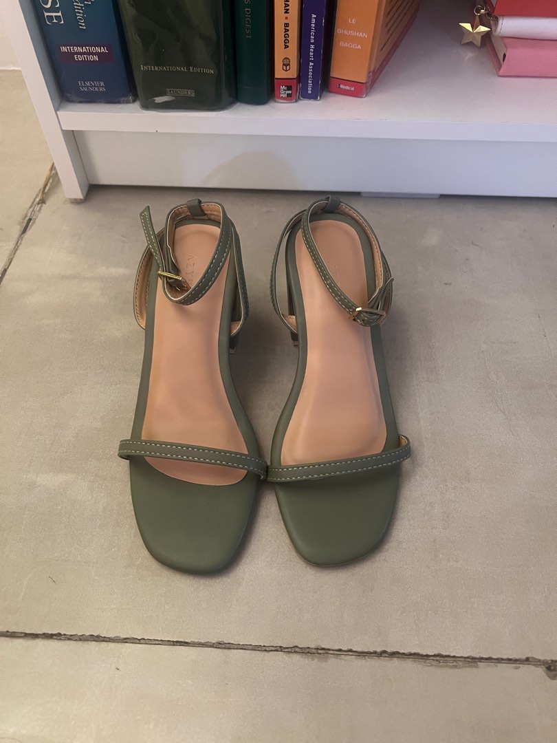 Olive Green Block Heels Sandals, Women's Fashion, Footwear, Heels on ...