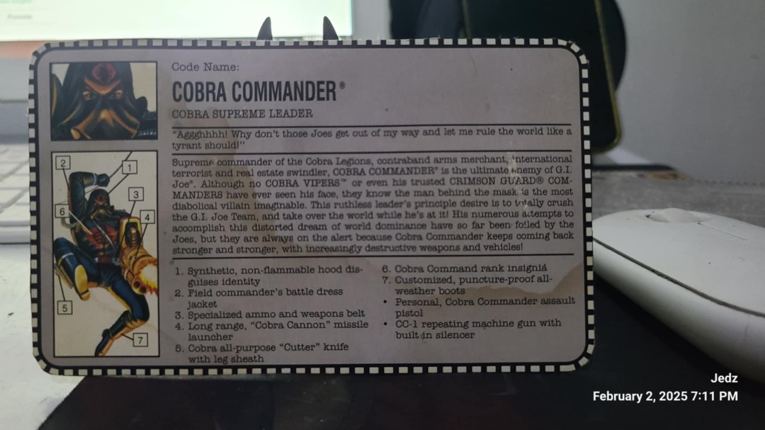 Vintage Gi Joe Cobra Commander File card, Hobbies & Toys, Memorabilia ...