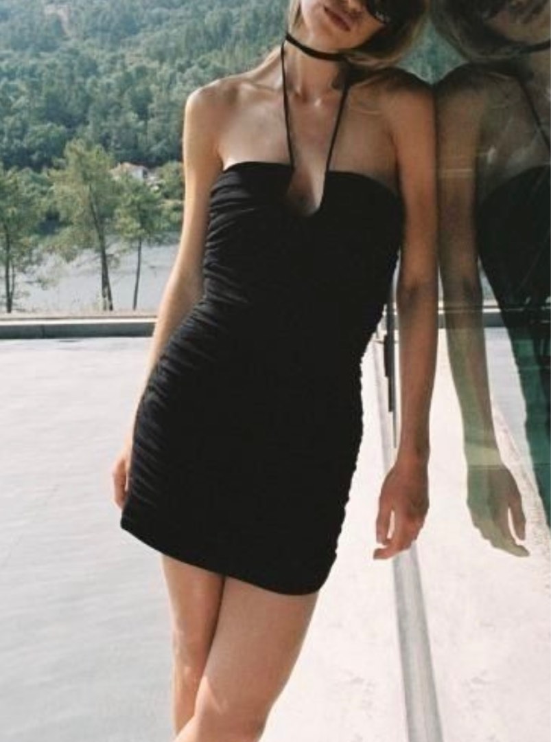zara black ruched micro mini cocktail dress, Women's Fashion, Dresses ...