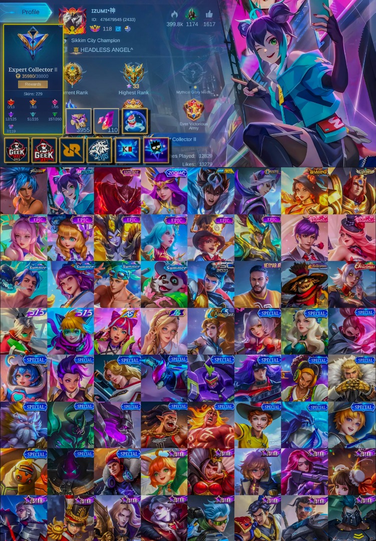 229 Skins | Max Hero | Max Emblem | Smurf | Mobile Legends Account | ML ...