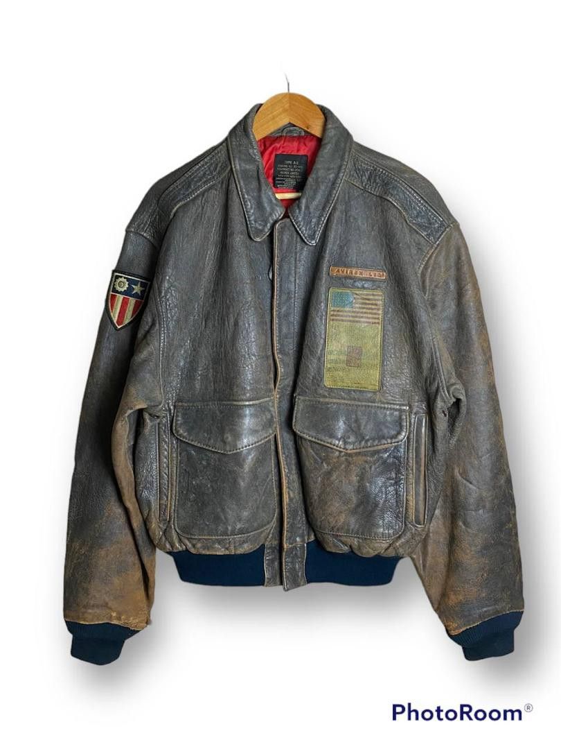 Avirex A2 Leather Printed & Embroidery Bomber (Pit 23) Vtg 87, Men's ...
