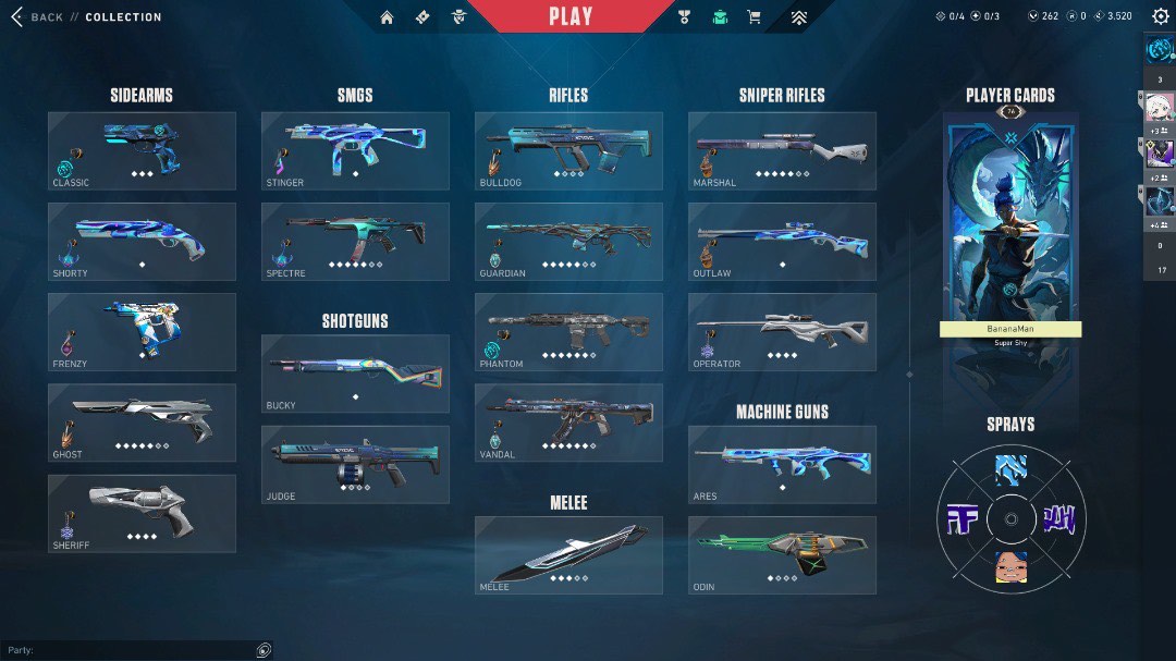 Blue Themed Valorant Account ( All popular skins), Video Gaming, Video ...