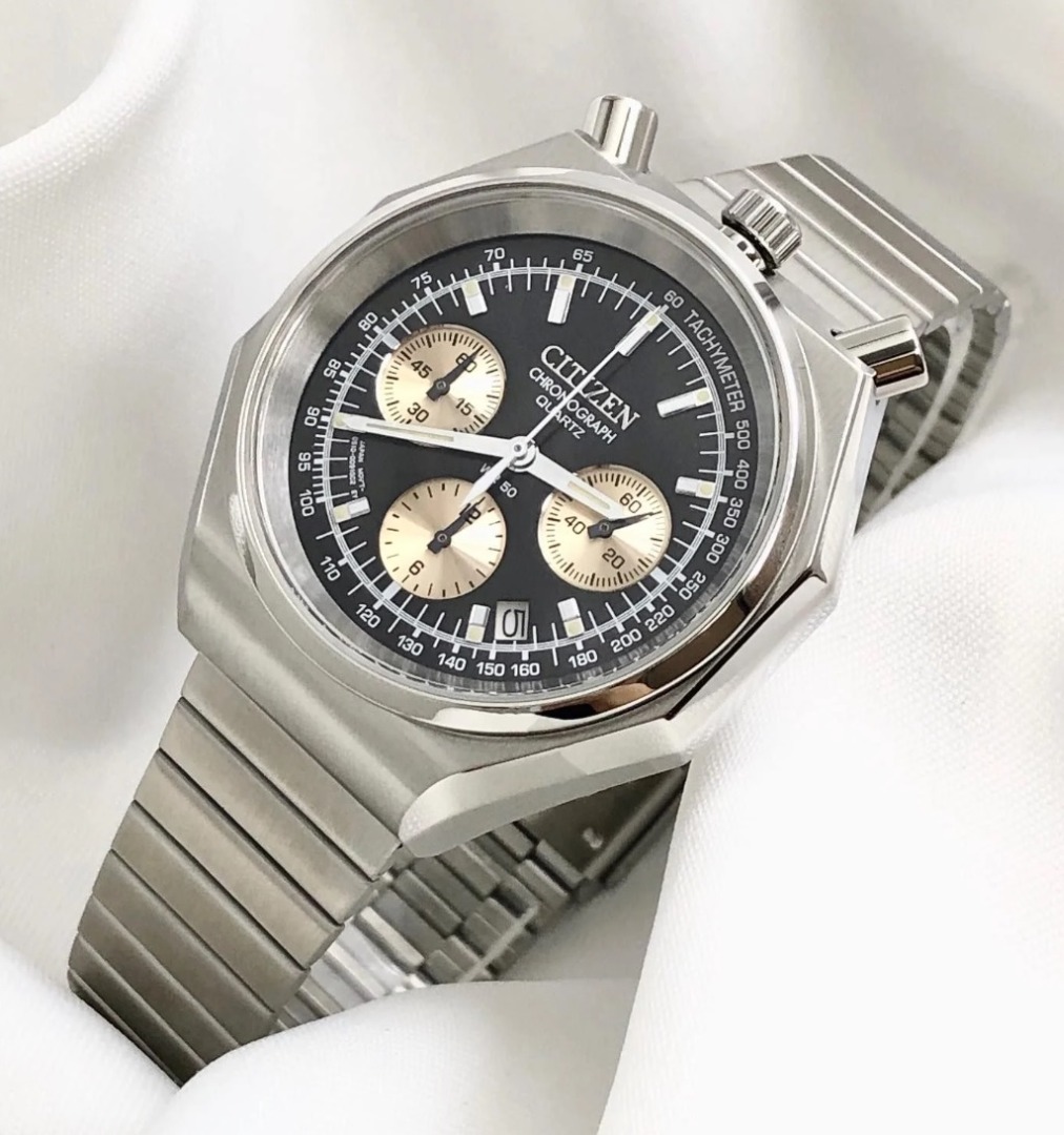 Citizen AN3700-54E Label Record Tsuno Chronograph Panda Quartz Black ...