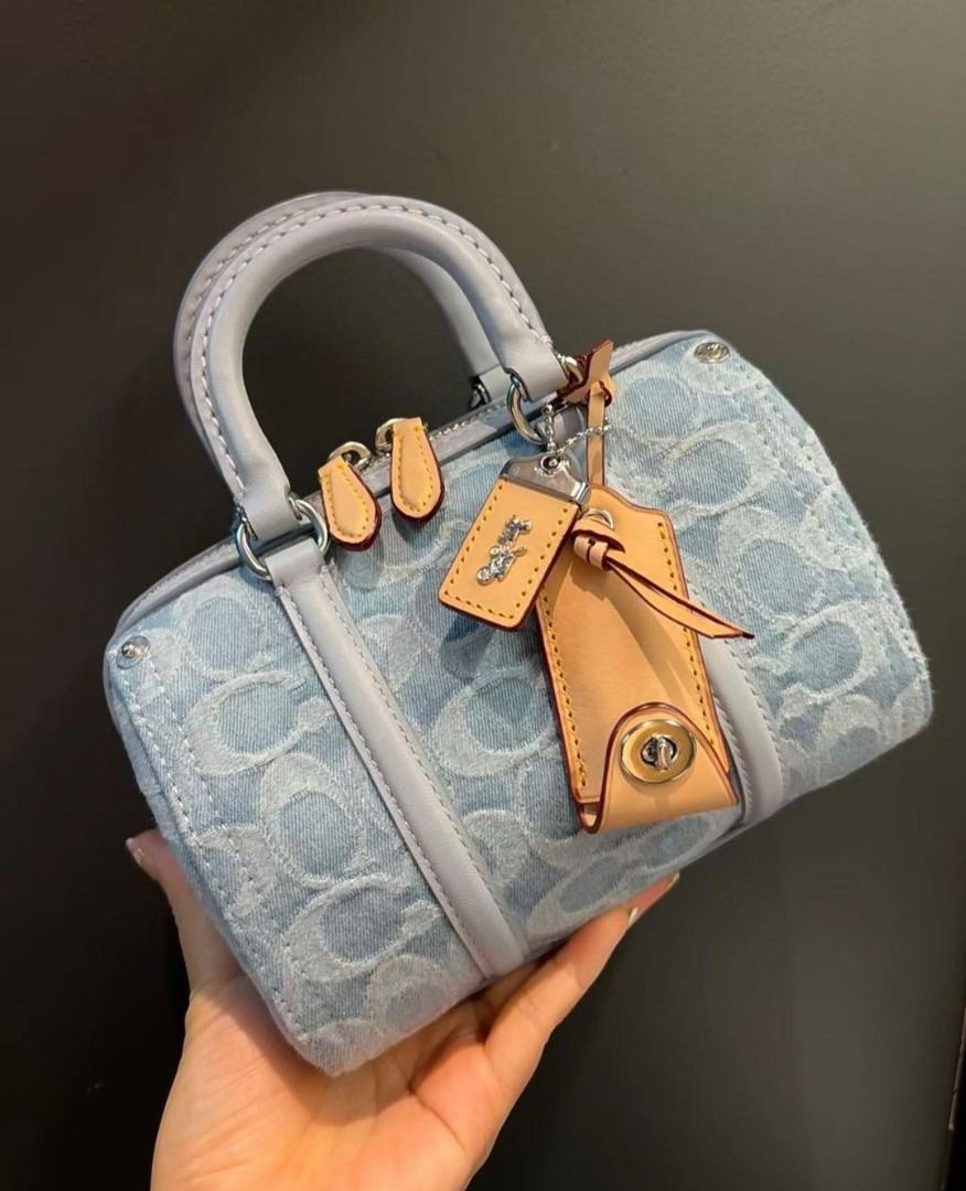 Coach CJ832 Ruby Satchel 18 in Pale Blue Signature Denim and Glovetanned Leather - Women's Bag ...