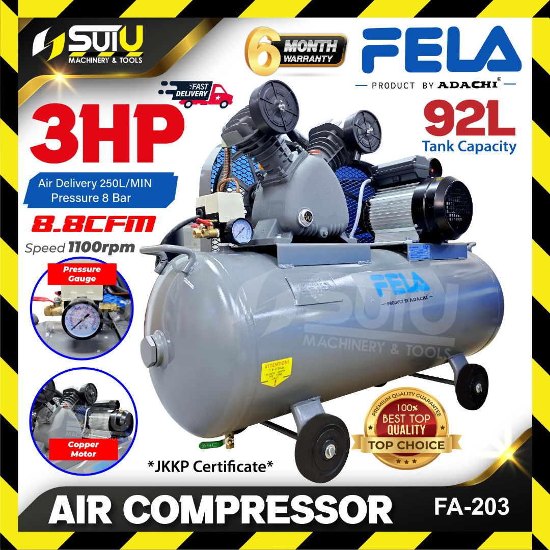 [COMPRESSOR ONLY] FELA FA-203 / FA203 3HP 92L Air Compressor / Kompressor 8.8CFM, Furniture ...