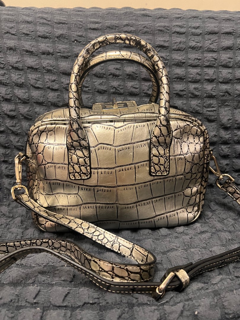 crossbody bag silver and croc leather 13x9 inches, Women's Fashion ...