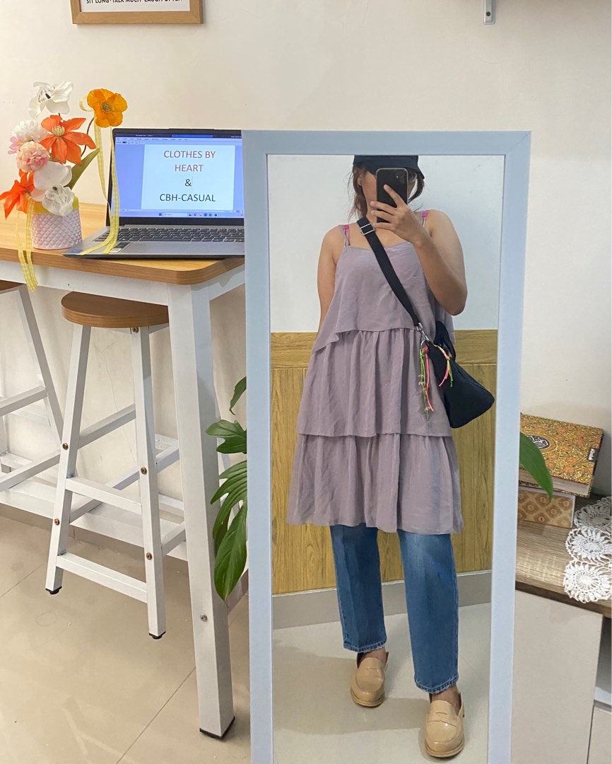 H&M Lilac midi Dress/ Umpak Umpak Dress/ Layer Dress, Fesyen Wanita ...