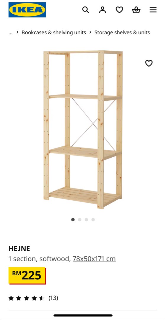 IKEA HEJNE SHELF 78x30x171 cm, Furniture & Home Living, Furniture ...