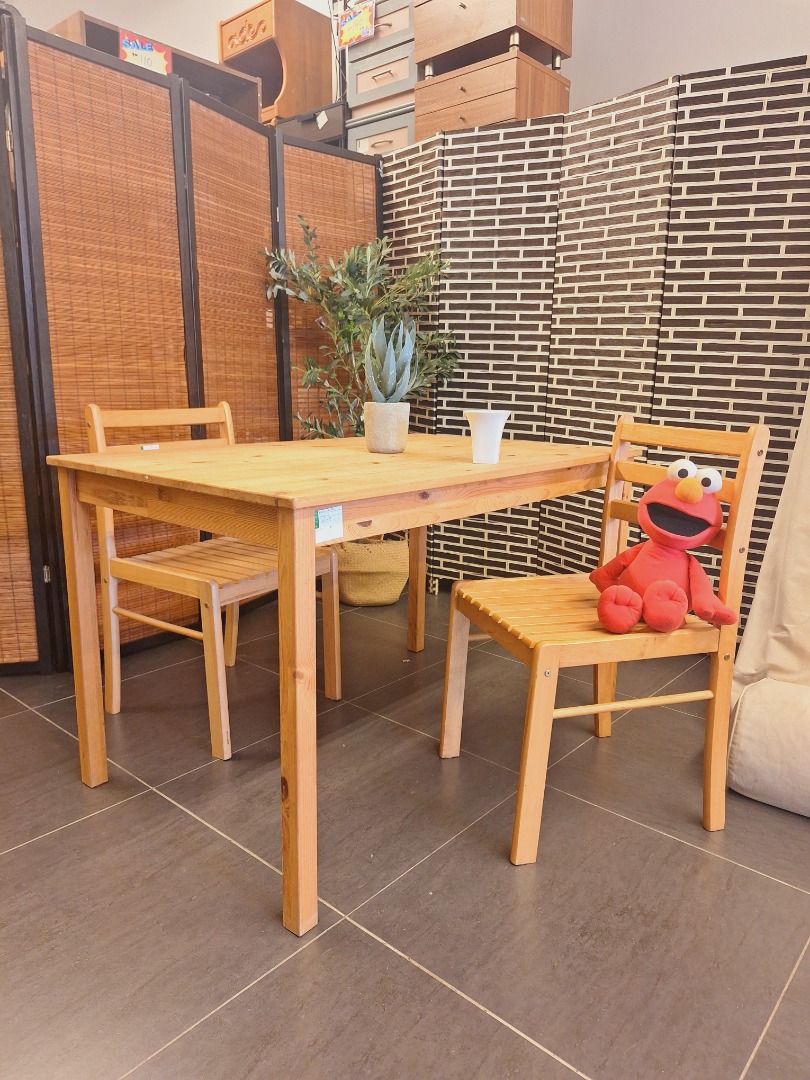 IKEA INGO Table, pine, 120x75 cm w/ 2 chairs | IKEA INGO Meja, pain ...