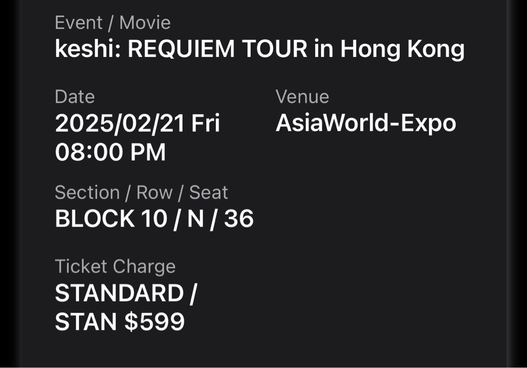 KESHI: REQUIEM TOUR 2 TICKETS FOR $1000 ONLY, 門票＆禮券, 活動門票 - Carousell