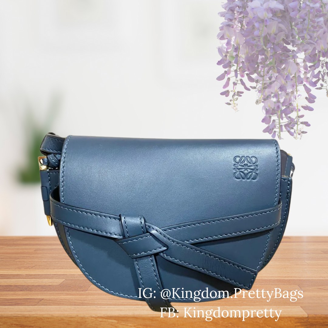 Loewe Gate Dual Mini Curved Flap Bag in Blue Logo Anagram Print Strap ...