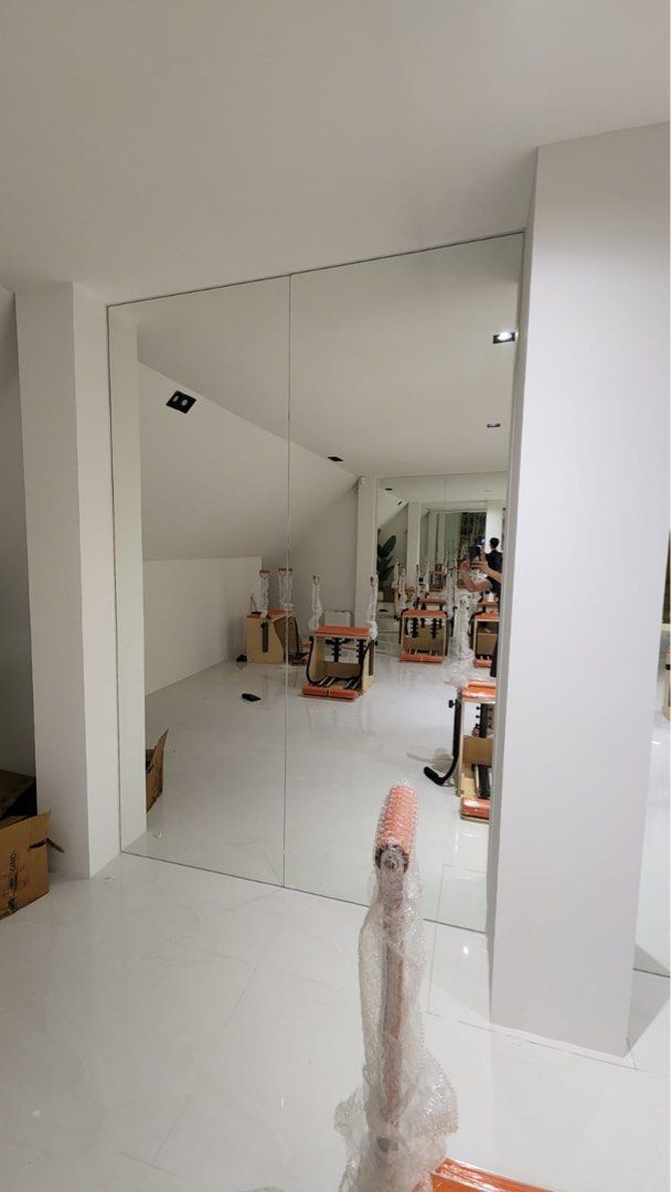 Mirror wall clear mirror wall tinted grey mirror wall tinted bronze wall mirror gym yoga ...