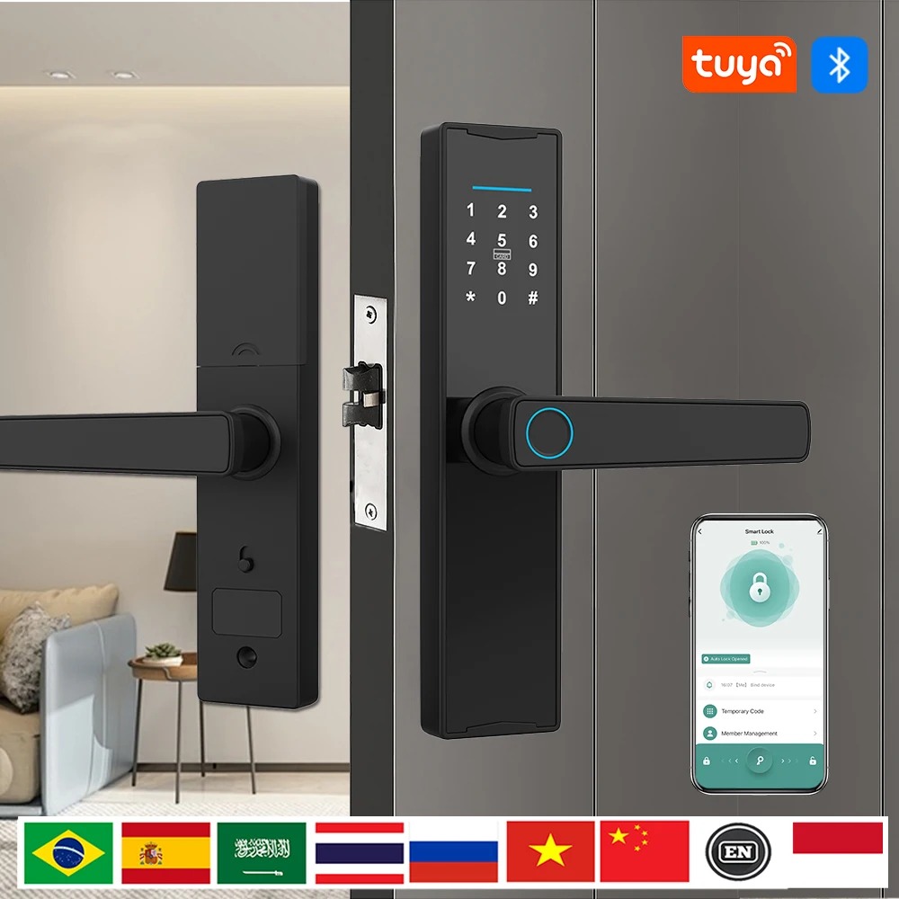 PHIPULO New Smart Door Lock With Tuya APP Digital Electronic Lock Smart Home Wooden Door Lock ...