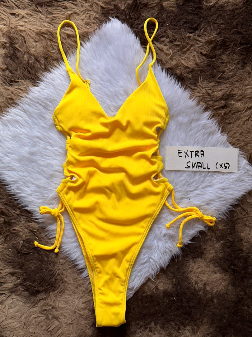 Plain Yellow Onepiece Bikini Swimsuit, Women's Fashion, Swimwear ...