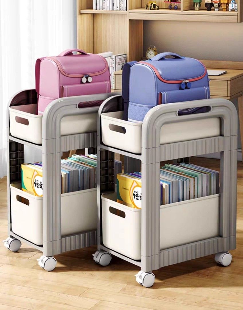 Schoolbag shelf movable trolley book storage shelf artifact household ...