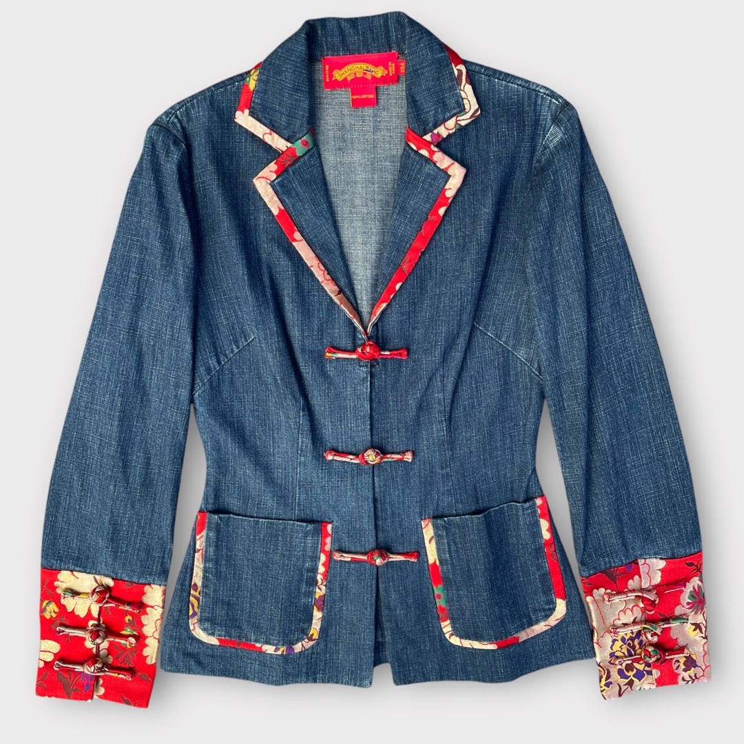 Shanghai Tang - Denim Tang Jacket with Turned Up Cuffs, Women's Fashion ...