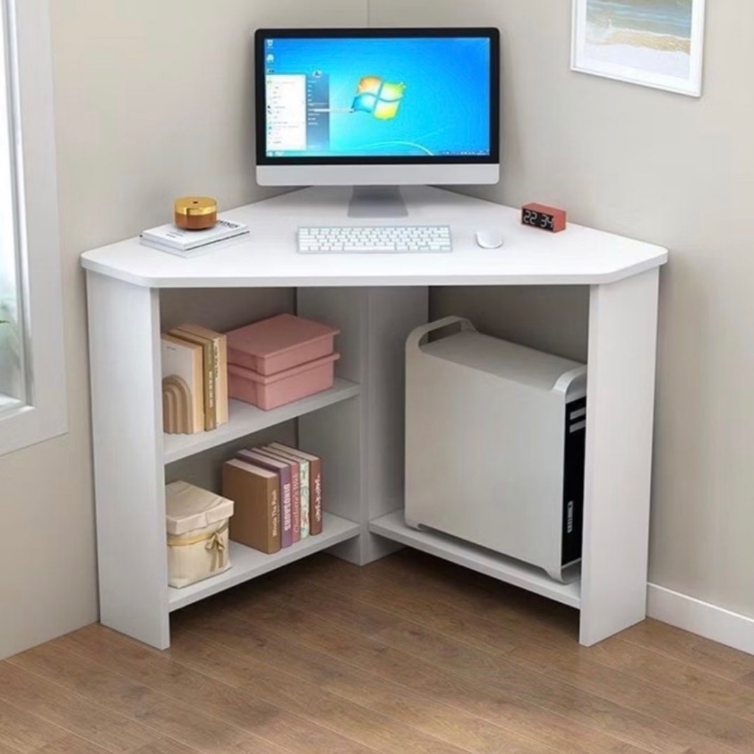 Space Saving Bedroom Corner Computer Desk | Sleek White Study Table ...