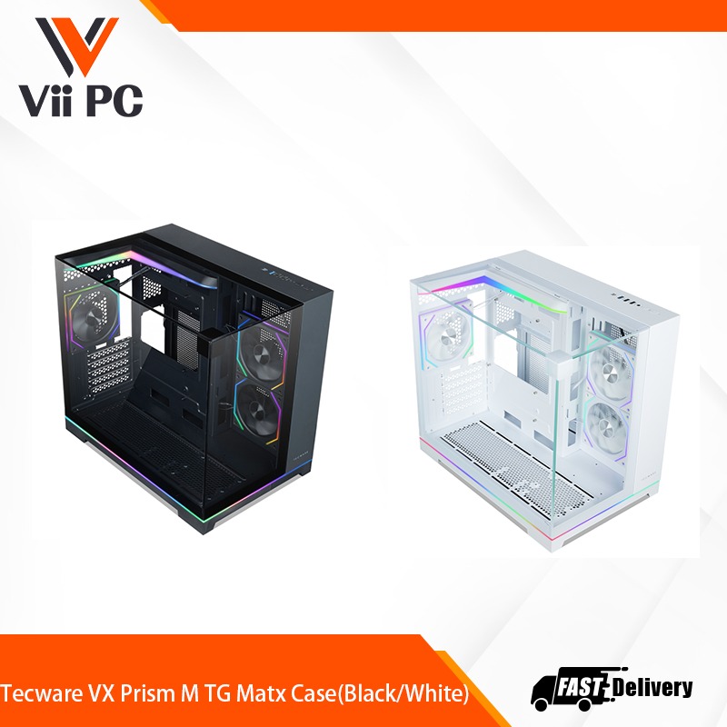 Tecware VX Prism M TG Matx Case with 3 x ARGB Fans (Black/White ...