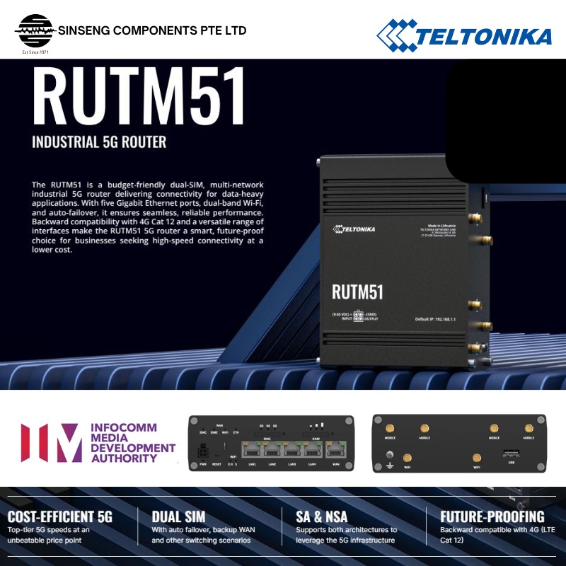 Teltonika RUTM51 DUAL SIM Industrial 5G Sim Card Router (IMDA Approved ...