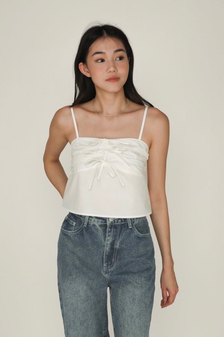 TTR Gigi Ribbon Spag Top (White), Women's Fashion, Tops, Sleeveless on ...