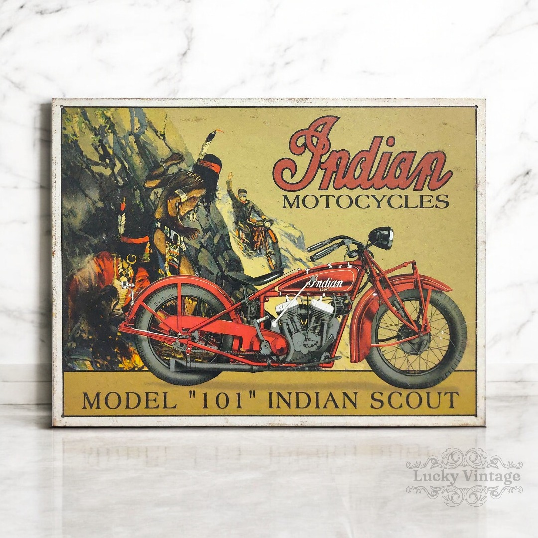 Vintage Made In Usa Indian Motorcycles Model 101 Indian Scout Tin Sign ...