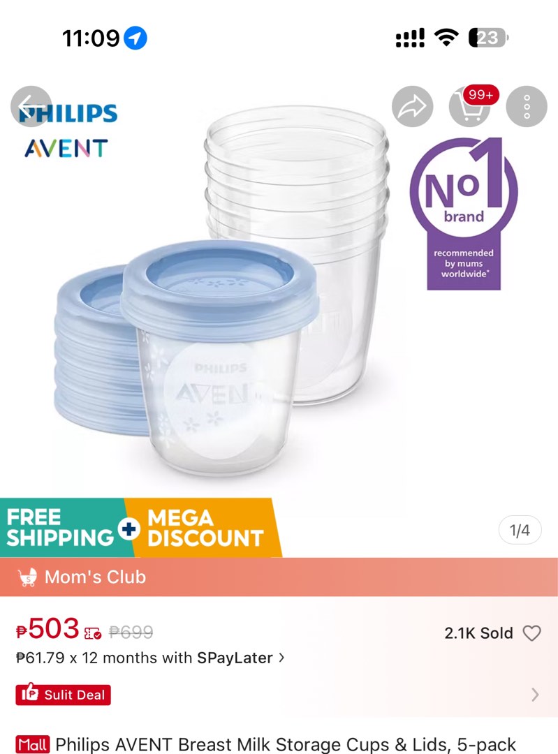 Avent Breast Milk Storage Cups and Lids 5 pack 180ml, Babies & Kids ...