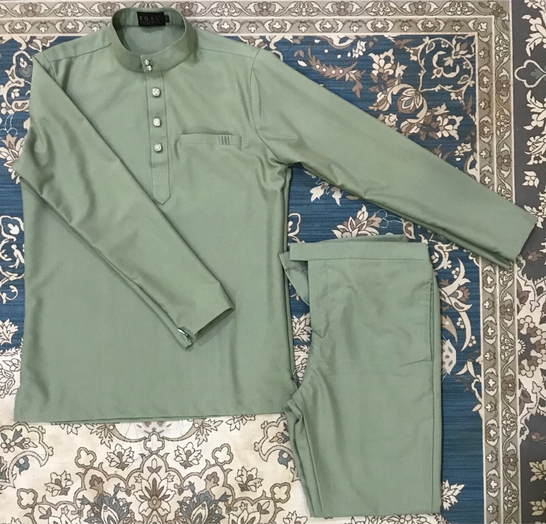 Baju Melayu Rqal Exclusive (Dusty green), Men's Fashion, Muslim Wear ...