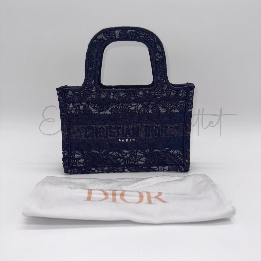 Christian Dior CD Book Tote Navy Oblique Canvas Mini Black Bag, Luxury ...