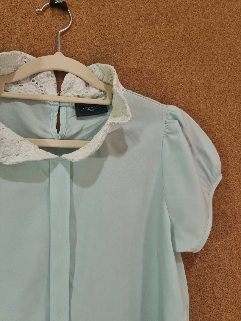 Collared Plain Powder Blue Corporate Blouse, Women's Fashion, Tops ...
