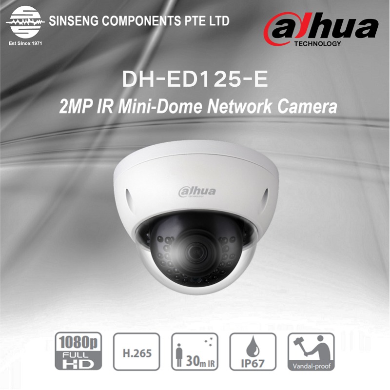 Dahua DH-ED125-E PoE 2MP IR Mini-Dome Network IP Camera, Furniture & Home Living, Security ...
