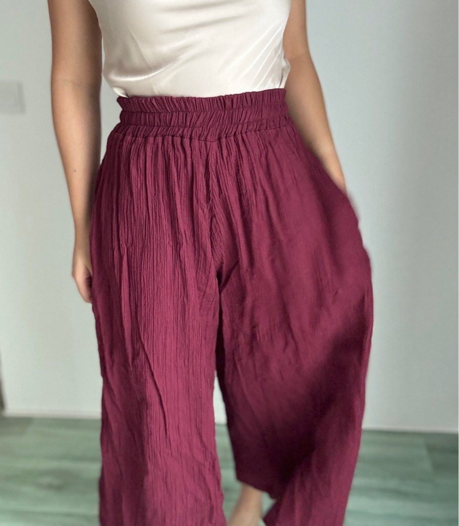 Deep Red Wine Pallazo Pants, Women's Fashion, Bottoms, Other Bottoms on ...